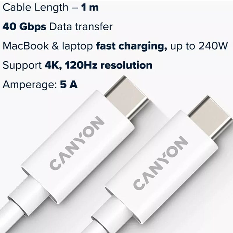 კაბელი Canyon UC-44 USB-C to USB-C 240W 40Gbps 4k 1მ (CNS-USBC44W ...