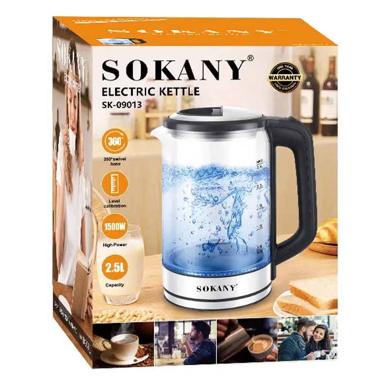 მინის ელექტრო ჩაიდანი Sokany SK-09013 – ყიდვა ყველაზე იაფად ან განვადებით