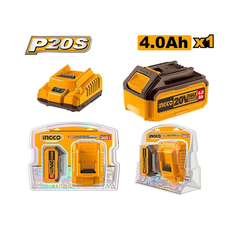 Charger and battery 2-piece set 20V-4Ah Li-Ion Proline INGCO FBCPK1214 ...